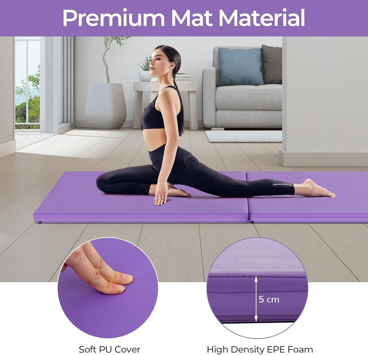 6’X2'X1.6'' Gymnastics Mat – Thick Folding Panel for Gym, Yoga, and Ex