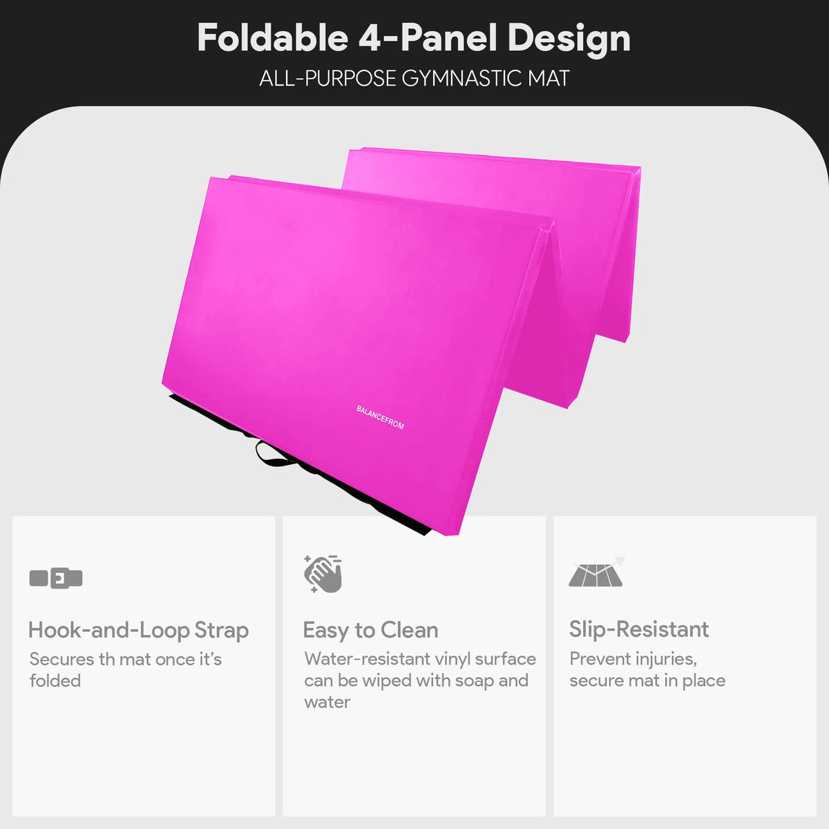 All-Purpose Extra-Thick Gymnastics Mat – 4'X10'X2" Pink, High-Density,